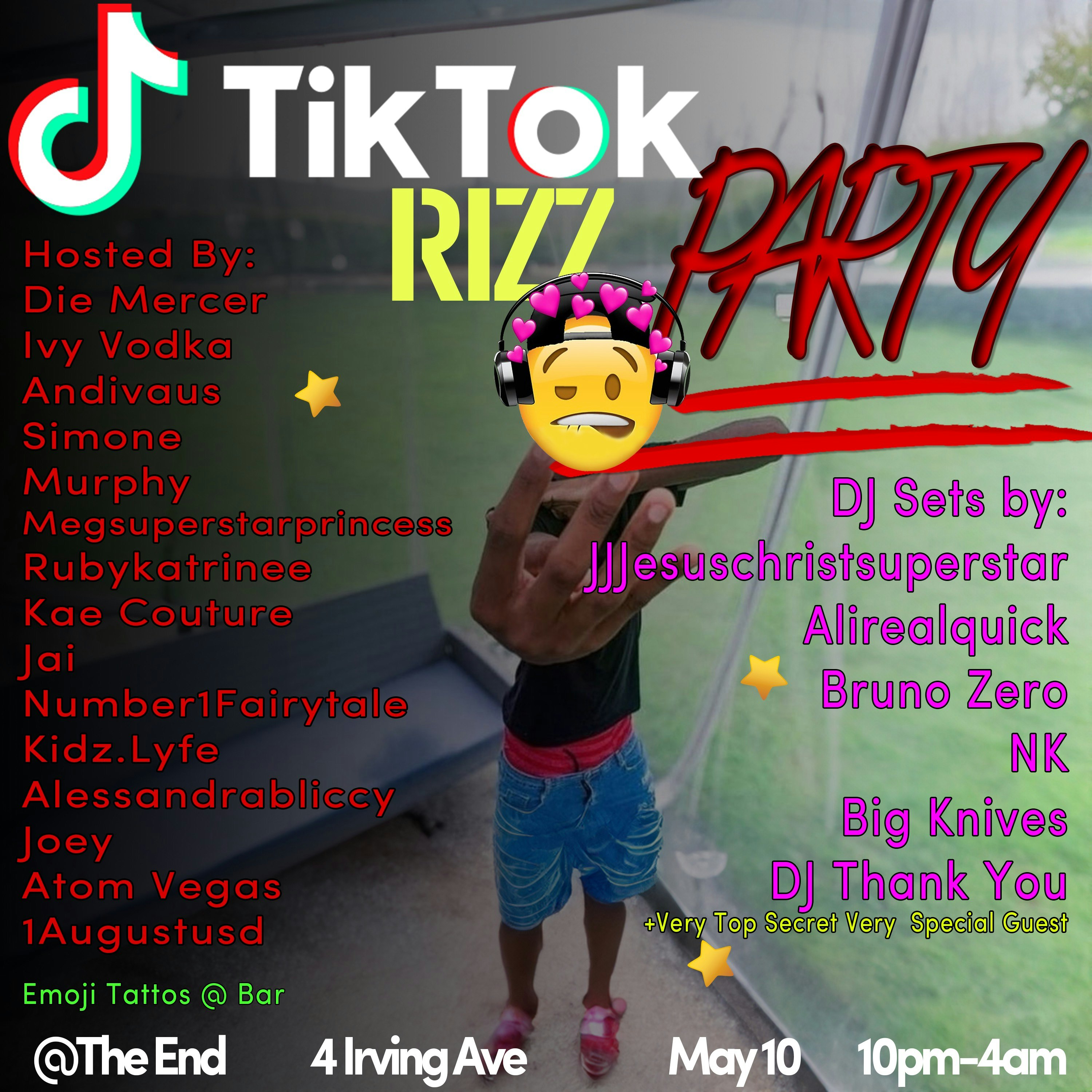 TikTok Rizz Party Bilhetes | $ 5,67 | 10 de mai. @ The End, Brooklyn | DICE