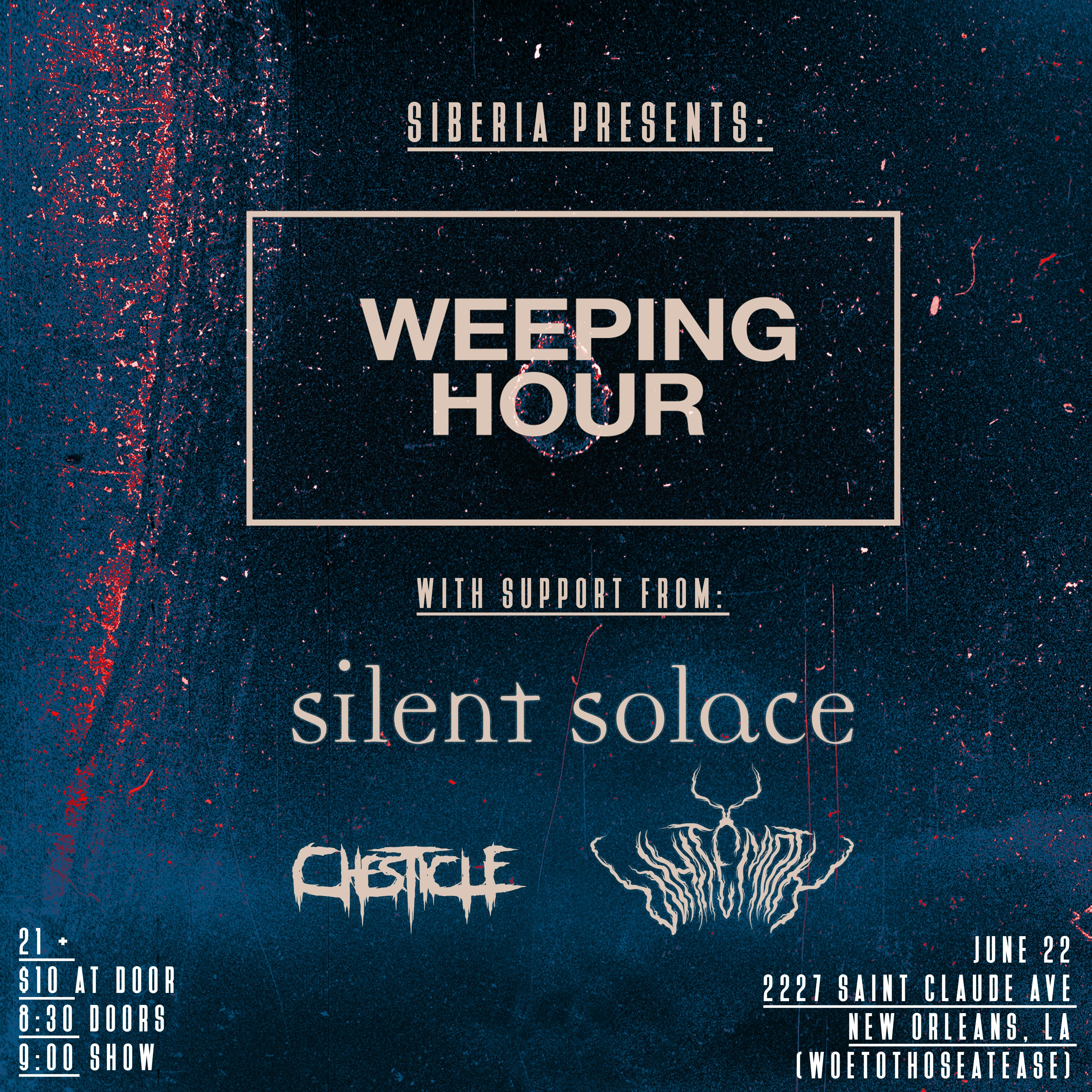 Weeping Hour w/ Silent Solace, Chesticle, & Whitemoth Bilhetes | $ 12 ...