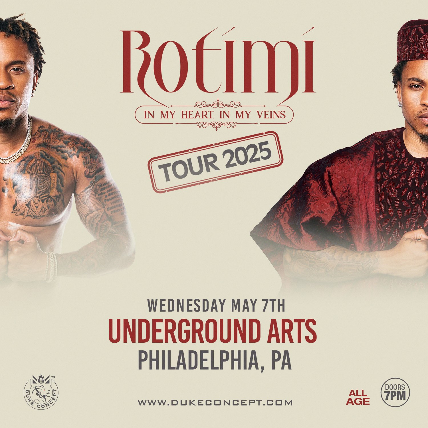 Duke Concept Presents: Rotimi "In My Heart, In My Veins" Tour Billets | 7 mai @ Underground Arts ...