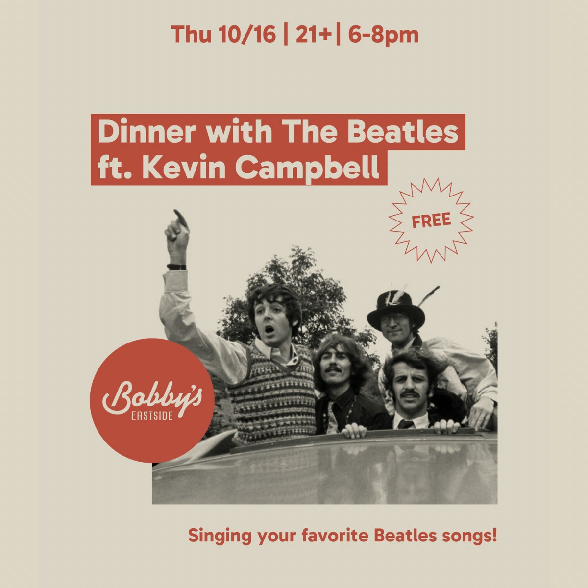 Dinner w/ The Beatles ft. Kevin Campbell @ Bobby's Eastside Entradas ...