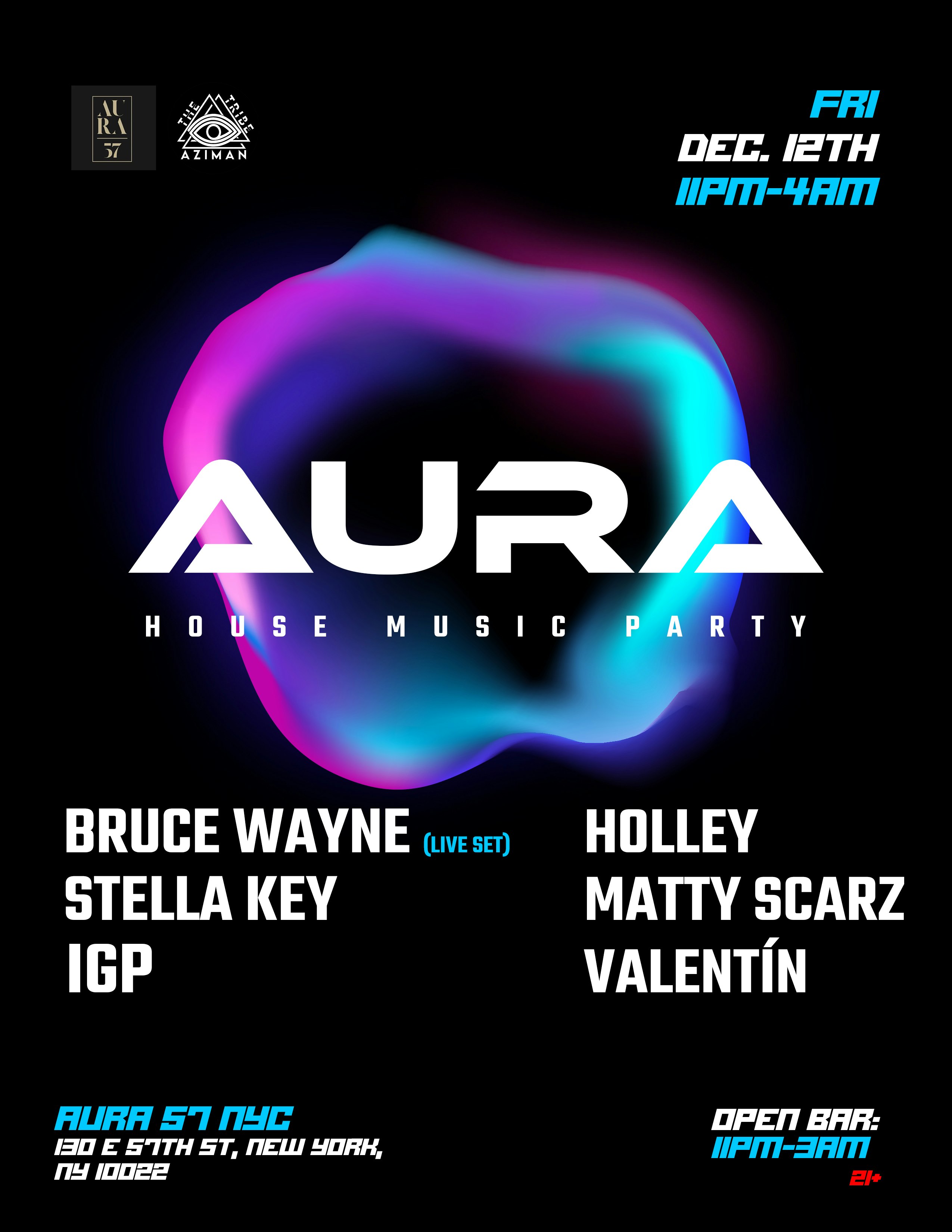 Aura (Open Bar House Music Party) Tickets | From Free | Dec 12 @ Aura ...