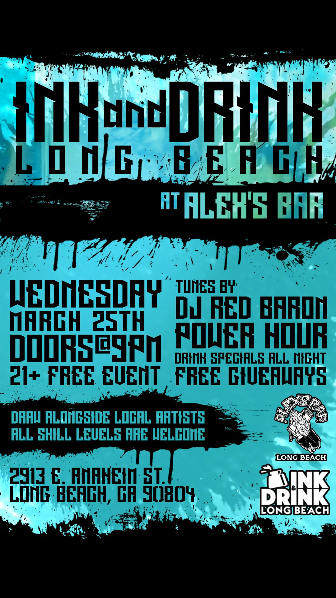 INK AND DRINK with DJ RED BARON Tickets | Free | 25 Mar @ Alex's Bar ...